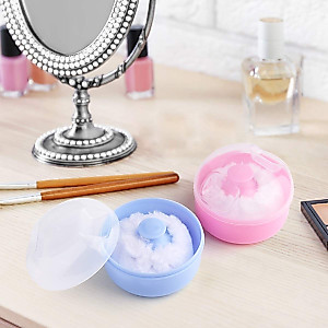 2pcs-Baby Body Cosmetic Powder Puff Kit Sponge Box Case Container(Blue&Pink)