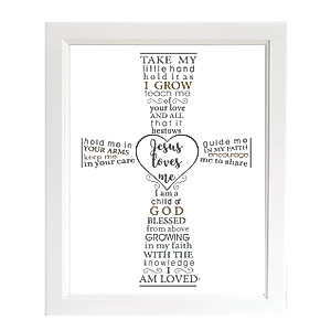 Jesus Loves Me Frame for Baby's Baptism, Dedication or Christening - Made in USA Frame - Gift for Granddaughter/Grandson/Godson/Goddaughter on Christening, Baptism, Dedication (White - Regular)