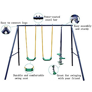 MIIUDGIG Metal Swing Set 3 in 1 for Front Courtyard Outdoor Toys for Kids Ages 3+, Outside Playground Backyard Swingset