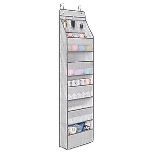 Univivi 6 - Layer Fabric Over the Door Organizer Gray Foldable Nursery Closet Storage, Large Hanging Door Organizer for Cosmetics, Toys and Sundries…