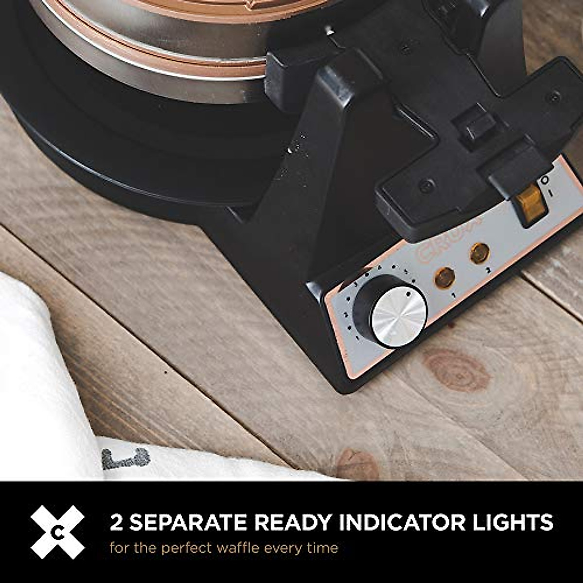 Crux Double Rotating Belgian Waffle Maker with Nonstick Plates, Stainless Steel Housing & Browning Control, black (14614)