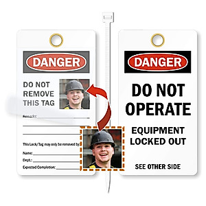 SmartSign "Do Not Operate - Equipment Locked Out" 2 - Sided Photo Lockout Tag | 6" x 3.25" Vinyl with Self-Laminating Clear Flap, Pack of 25