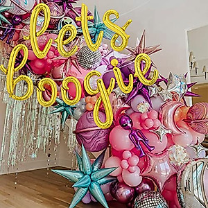 Gold Lets Boogie Balloons Banner,16 Inch Lowercase Gold Foil Helium Sign for 1980s Back to 70's 80's 90's Disco Themed Disco Fever Party or Birthday Party Supply