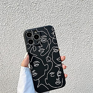 Compatible with iPhone 14 Pro Phone Case Art Abstract Line Face Design Silicone Protective Cover for Apple iPhone 14 Pro 6.1 Cases - Black