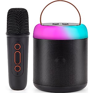 Mini Karaoke Machine for Kids,Portable Bluetooth Speaker with Wireless Microphone,Christmas and Birthday Gifts for Kids,Toys Gifts for Aged 3 4 5 6 7 8 9 10 11 12+ Years Teens Girl Boys Black
