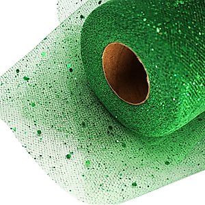 Glitter Tulle Fabric Rolls 6 Inch 50 Yards (150FT) Sequin Sparkling Ribbon Spool Netting for Wedding, Tutu Skirt, Gift Wrapping, Party Decoration (Emerald Green)