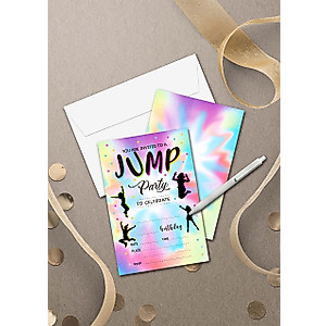 Disfuco Trampoline Jump Birthday Party Invitations - Trampoline Bounce Party Supplies - Fill in The Blank Birthday Party Invites - 20 Invitation Cards With 20 Envelopes (B1)