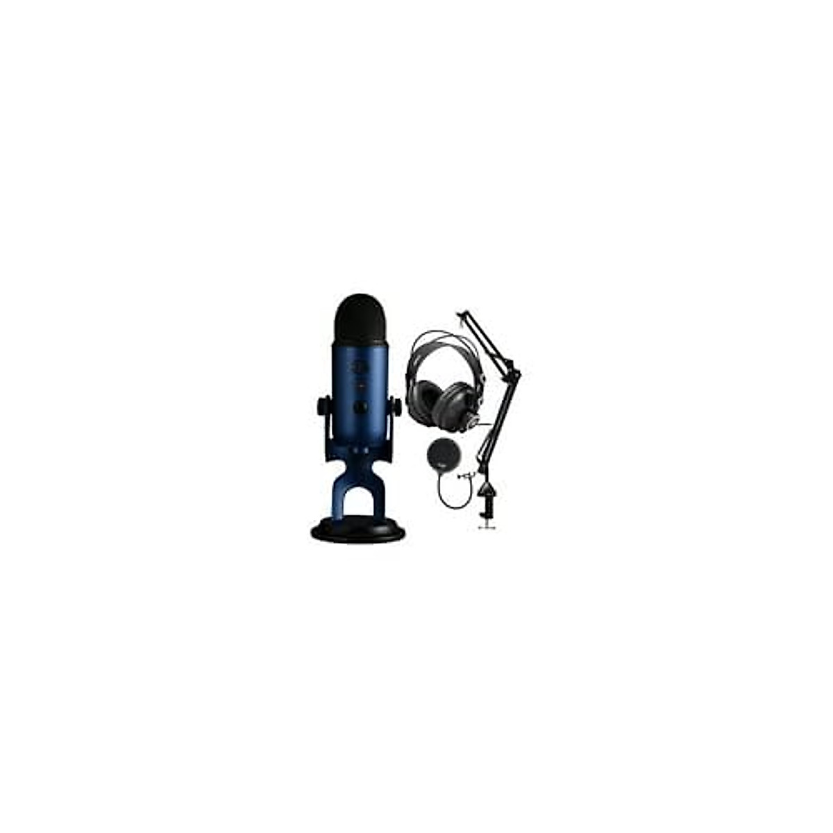 Blue Microphones Yeti USB Microphone (Midnight Blue) Bundle with Headphones and Desktop Boom Arm (4 Items)