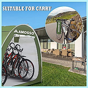 AMOSSO 4 or 5 Bike Shed Tent, Extra Thick 210D Silver Coated Oxford Waterproof & Sunproof, Double Side Opening Portable Storage Sheds Outdoor with Floor for Motorcycle, Bicycle, Garden Tools, Green