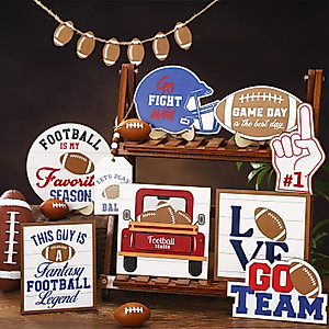 Dandat 15 Pcs Fall Football Decor Football Tiered Tray Decor Fall Tiered Tray Decorations Set Table Decorations Centerpieces for Home Fans Club Party Supplies(Football Game)