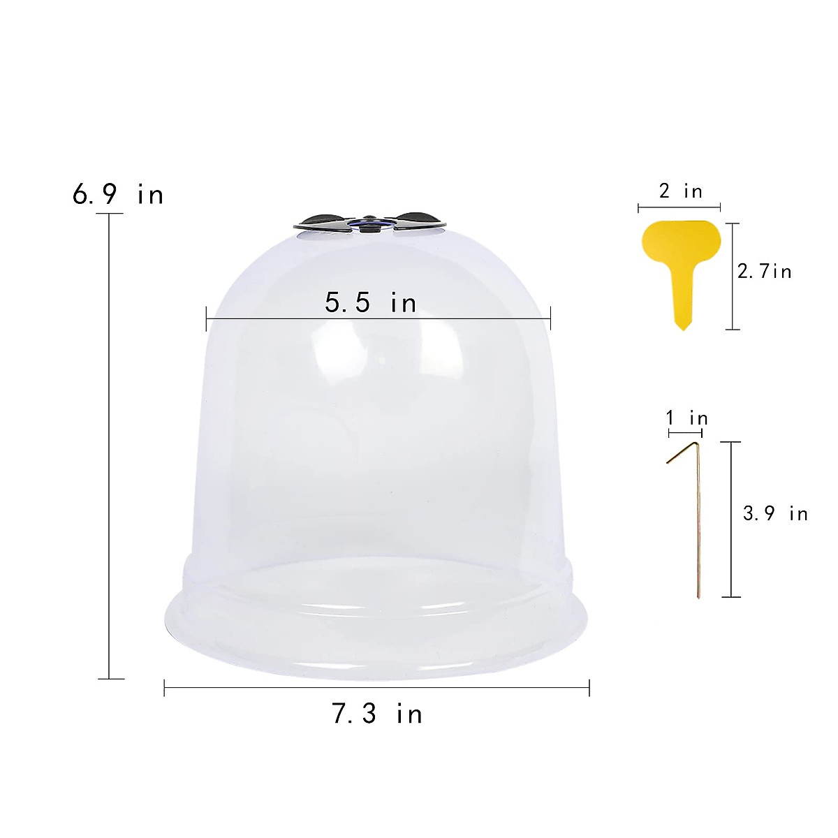 MorTime 6 Pack Garden Cloche Plant Dome, 7.3" D x 6.9" H Plastic Plant Bell Cover Reusable Mini Greenhouse with 18 Ground Securing Pegs & 10 Plant Labels for Outdoors Frost Freeze Protection