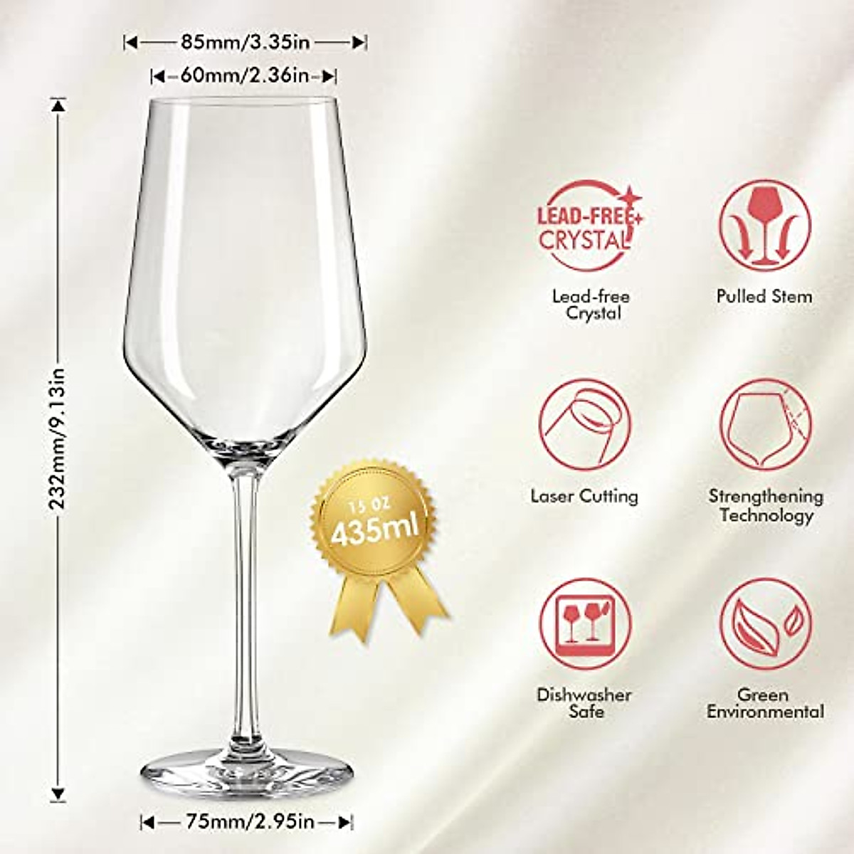 ONEARF Wine Glasses Set of 4,15oz Hand Blown White and Red Wine Glasses.Lead-Free Premium Crystal Clear Glass Burgundy Boardeaux Wine Glass Set for Daily Use Wedding Anniversary or Birthday Gift