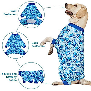 LovinPet Clothes for Great Dane Dogs: Pjs for Large Dogs, Lightweight Onesie, Sea Shark Action Print, Dog Clothing, UV Protection, Easy Wearing Adorable Dog Jumpsuit/Large