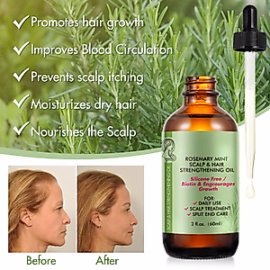 Rosemary Essential Oil (2 fl oz),Rosemary Oil for Hair Growth & Skin Care,Dry Scalp Treatment, Hair Growth Serum for Hair,Organic Hair Oil