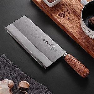 SHI BA ZI ZUO Kitchen Knife Professional Chef Knife Stainless Steel Vegetable Knife Safe Non-stick Finish Blade with Anti-slip Wooden Handle (9 inch)
