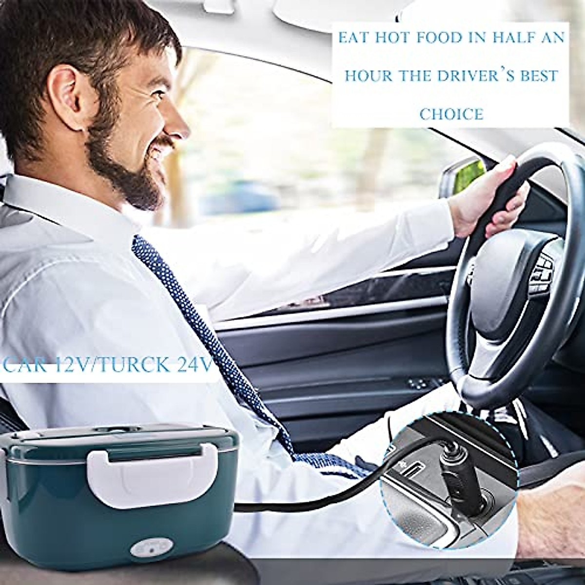 COROTC Electric Lunch Box,1.5L 3 In 1 Portable Food Warmer Lunch Box For Car And Home, 12v 24v & 110v Heated Lunch Box Includes Removable 304 Stainless Steel Tray Spoon & Fork And Carry Bag¡­