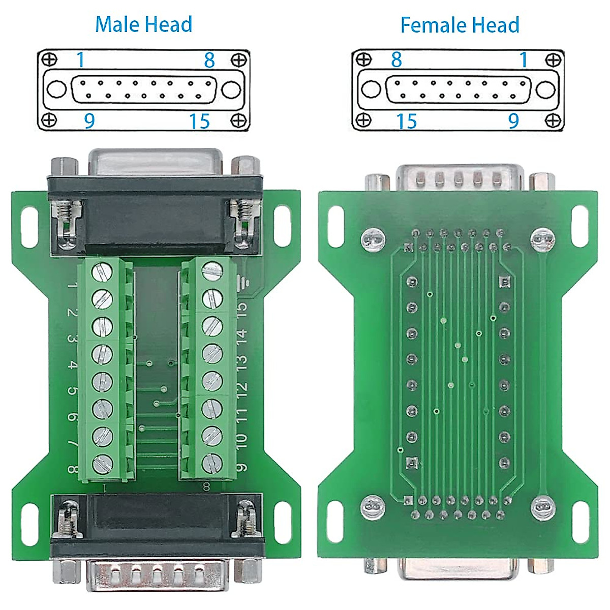 Jienk DB15 Male to Female Terminal Breakout Board, RS232 D-SUB Serial to 15pin Port Terminal Block Gender Changer Connector