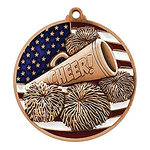 Decade Awards Cheer Medal, Patriotic - Gold - 2.75 Inch Wide | Spirit First Place Medal with Stars and Stripes Neck Ribbon