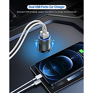 [Apple MFi Certified] iPhone Car Charger,3.4a Fast Charge Dual Port USB Cargador Carro Lighter Adapter USB Car Charger iPhone Metal Cigarette Lighter [2Pack] Lightning Cable for iPhone/iPad/Airpods