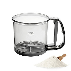 Flour Sifter for Baking, Flour Sifter, Fine Mesh with Hand Press Design, Portable Manual Sifter for Baking, Powdered Sugar, Flour, BPA Free, Gray
