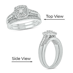 Cali Trove, 1/3cttw Diamond Square Halo Engagement Ring with Matching Diamond Wedding Band for Women in 925 Sterling Silver, Women's Silver Square Wedding Ring Set with Halo and Diamond Accented