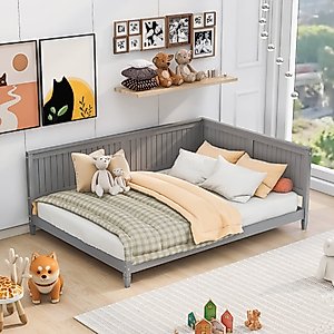 Gustonhon Full Size Daybed,Wood Sofa Bed with Backrest and Armrests,Multi-Functional Day Bed Frame with Slats Support for Living Room Bedroom,No Box Spring Needed (Gray, Full)