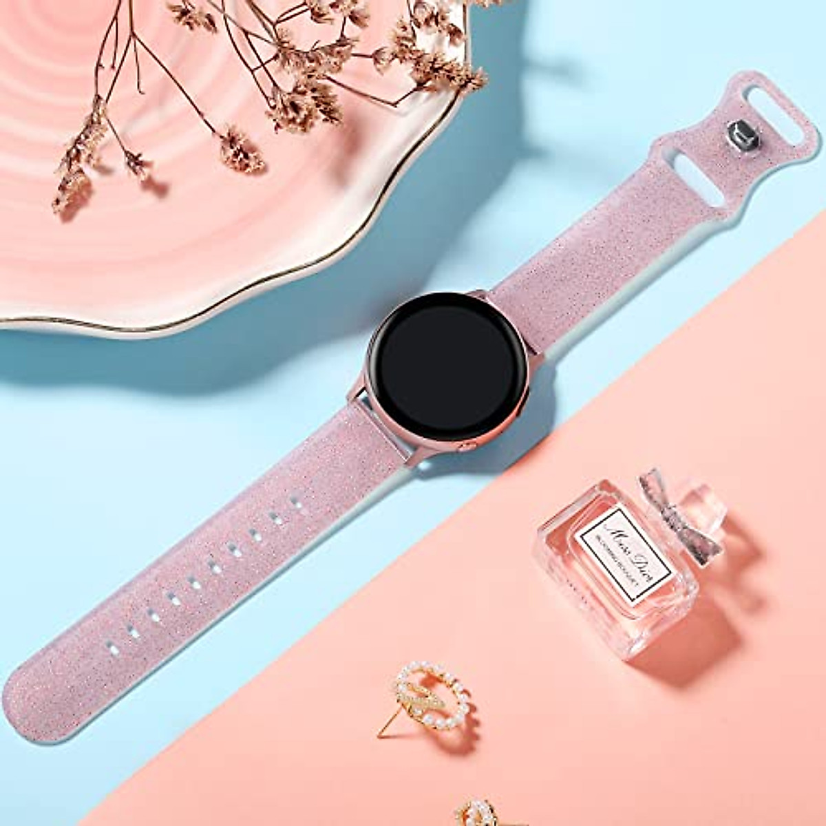GEAK Silicone Watch Band for Samsung Galaxy Watch 4, 40mm-44mm, Shiny Glitter, Replacement Bands, Women's Pink