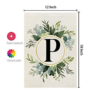 CROWNED BEAUTY Monogram Letter P Garden Flag Floral 12x18 Inch Double Sided for Outside Small Burlap Family Last Name Initial Yard Flag CF778-12