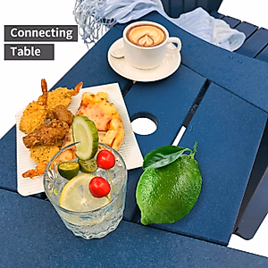 Aoorun 51.9''Poly Patio Chairs bar Height，high Outdoor Chairs Table hdpe, Tall Adirondack Set for 2 (30.7" D x 27.9" W) - Navy Blue