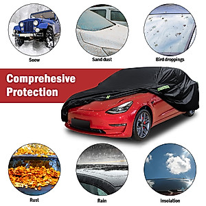 Custom Fit for Model 3 Car Cover 2017-2023 Waterproof All Weather Protection Full Exterior Cover Rain Snow UV Protection with Door Zipper Charging Port