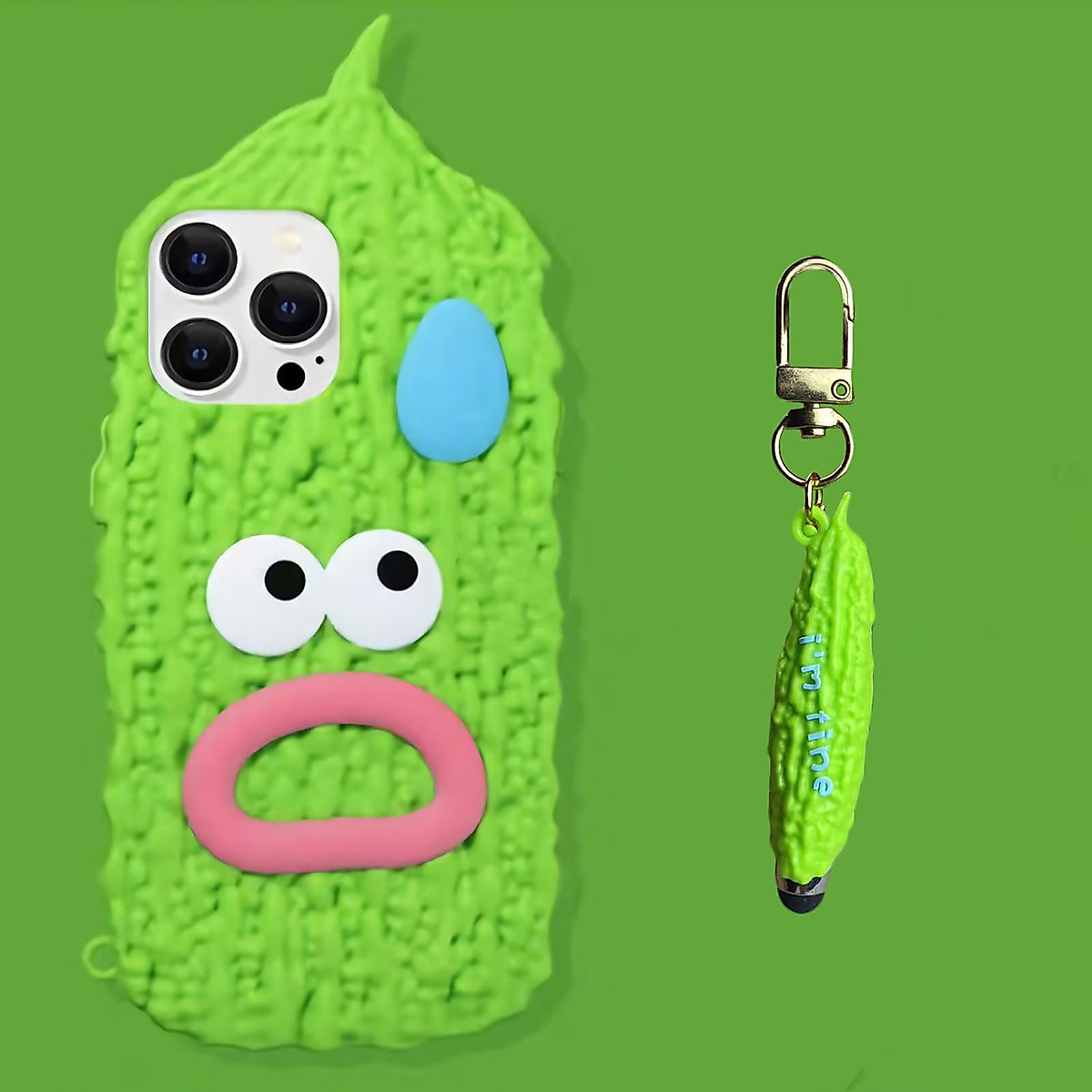 Seconddog 3D Silicone Case Compatible with iPhone 13 Pro Max, Retro Classic Creative Soft Rubber Bumper Cover Cool Fun Thick Protective Stand Case (Balsam pear Design)