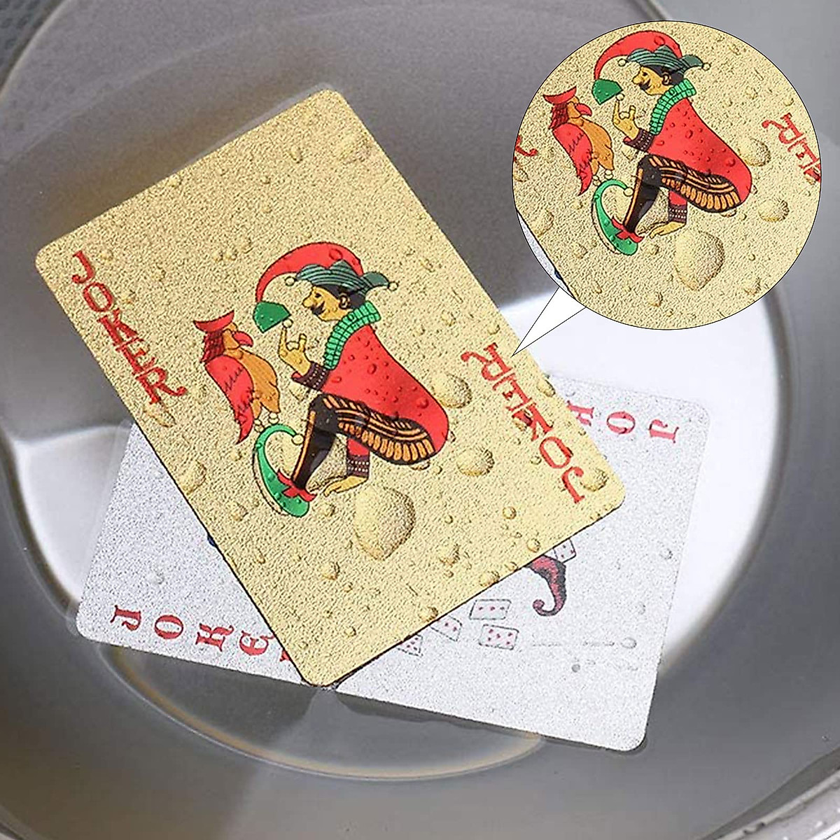 Joyoldelf 2 Decks of Playing Cards, 24K Foil Waterproof Playing Cards & Flexible Poker Cards with Box - Classic Magic Tricks Tool for Party, Game and Cardistry, 1 Gold + 1 Silver