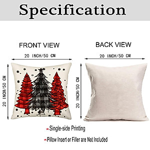 Smilyard Christmas Tree Decorations Pillow Covers 20x20 Inch Red Black Buffalo Check Plaid Snowflake Throw Pillow Cover Winter Farmhouse Decorative White Pillows Cushion Case for Home Sofa Couch