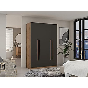 Manhattan Comfort Gramercy Mid Century Modern 2-Section Freestanding Wardrobe Armoire Closet, Nature and Textured Grey