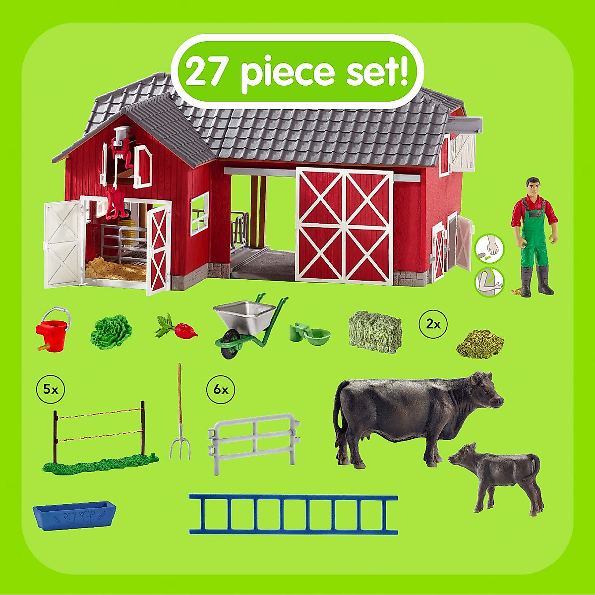 Schleich Farm World, Toys for Boys and Girls Ages 3-8, 27-Piece Playset, Large Toy Barn with Farm Accessories