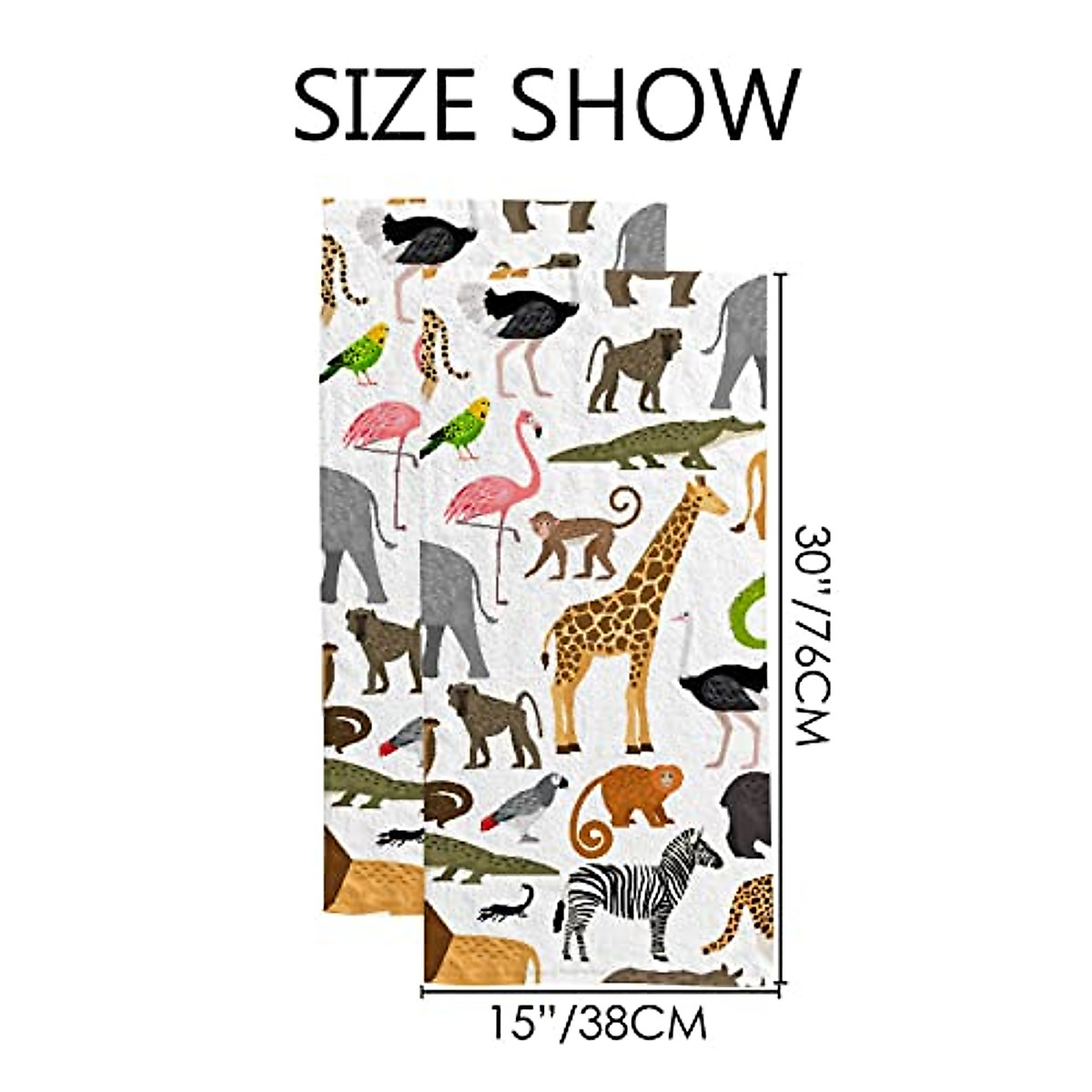 Hand Towel 2 Pack African Animal Birds Giraffe Monkey Tropical Fingertip Towel Face Towel Kitchen Tea Bar Dish Cloths Absorbent Dry Shower Towel