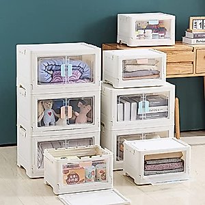 Radefasun Foldable Storage Bins with Lid and Clear Door and Weels Plastic Collapsible Storage Box Portable Stackable Grocery Toys Books Container Folding Storage Crate for Home or Car Trunk