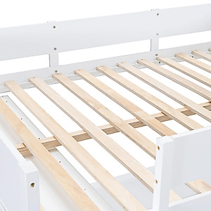 Ball & Cast Full Size Loft Bed with Stair & Safety Guardrail,Solid Wood Bedframe W/Desk & Storage Shelves,Space-Saving,Easy Aseembly,Multifunctional Furniture for Boys Girls Teens Adult Bedroom,White