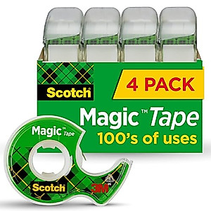 Scotch Magic Tape, Invisible, Home Office Supplies and Back to School Supplies for College and Classrooms, 4 Rolls with 4 Dispensers
