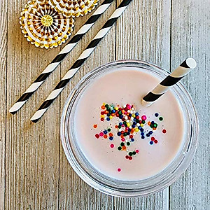 Shuiniba Biodegradable Striped Paper Straws,Paper Drinking Straws for Party, Events and Crafts,Baby Shower Decorations 7.75 Inches, Black White Striped - 100 Packs