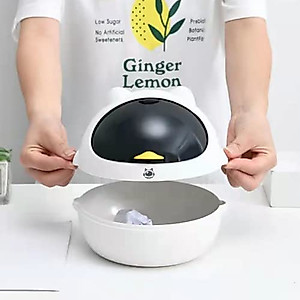 Sheebo 2 Liter / 0.5 Gallon Mini Trash Can with Swing Top Lid - Compact Wastebasket for Desktop, Tabletop, Coffee Table or Countertop (Space Cat - White)