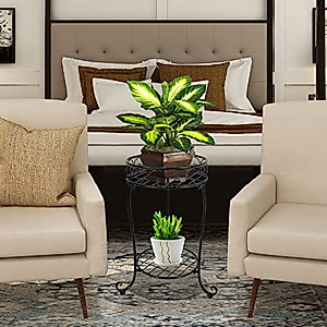 NAKUPE 2 Tier Plant Stand, 18.5 inch Tall Metal Potted Holder Rack, Indoor Outdoor Flower Pot Shelf for Patio Balcony Corner Garden, Black