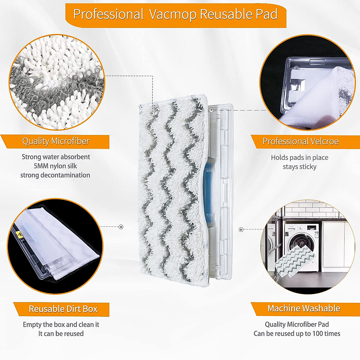 klaqian Reusable Mop Pad Refills for Shark VACMOP VM252 VM250 VM205 VM200 VM190 VC205 QM250, Vacuum Mop Pad Refills(8 Packs)