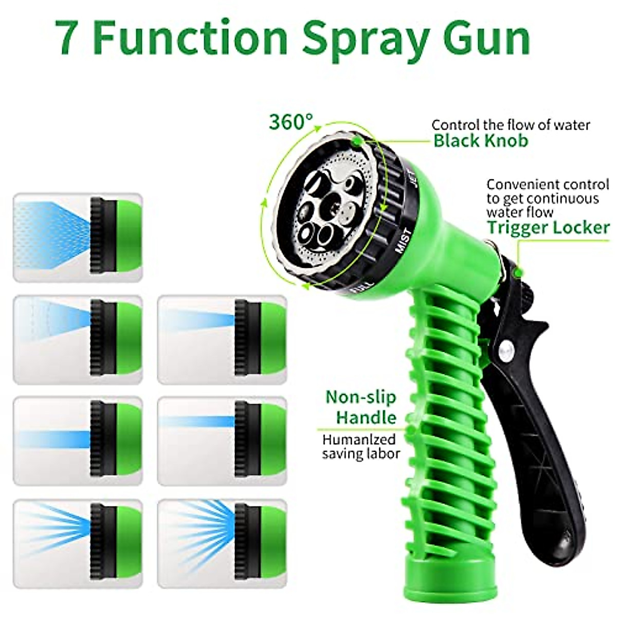 Yereen Metal Garden Hose 25FT, 304 Stainless Steel Garden Hose with 3/4" Solid Brass Fittings and 2 Function Nozzle, Kink Free Flexible Outdoor Water Hose