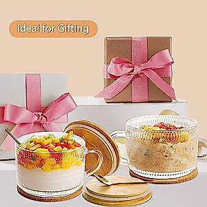 Vintage Coffee Mugs Glassware Set of 4-14oz Leak Proof Overnight Oats Containers with Lids and Spoons, Hobnail Glass Cups with Bamboo Lids, Ideal Coffee Bar Accessories Perfect for Coffee, Tea