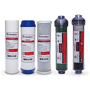 LiquaGen- Yearly Replacement Kit for a 6 Stage Dual (RO/DI & Drinking) Water Filter System | Reverse Osmosis Water Purifier Set w/Alkaline Water Filter | Countertop or Under Sink Water Filter