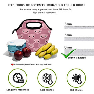 Cartoon Pink Pig Lunch Bag Insulated Cooler Lunch Box, Cute Animal Reusable Tote Outdoor Travel Picnic Bags For Snacks Organizer for Women Kids Students School Office Work