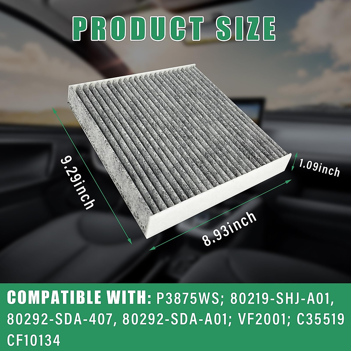 Ziciner Car Fresh Breeze Air Filter Replacement for Car Passenger, Premium Cabin Air Filter includes Activated Carbon, Auto Compartment Air Filters for CF10134, Easy to Install