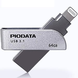 PioData iXflash 64GB iPhone iPad Flash Drive USB 3.0 Apple MFi Certified Lightning Connector, External Storage Memory Expansion for iOS Devices, Windows and Mac, Gray,(IXF-64-SG