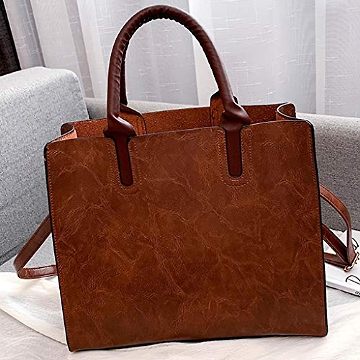 3pcs Set Chic Handbags PU Leather Satchel Bags Chain Shoulder Messenger Bag Purses Wallet Top Handle Work Bags (Brown)